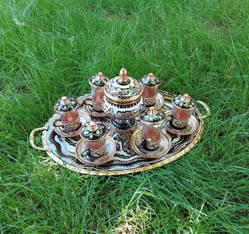 Copper Tea Set Turkish Tea Set Copper Serving Tray Set of - Etsy