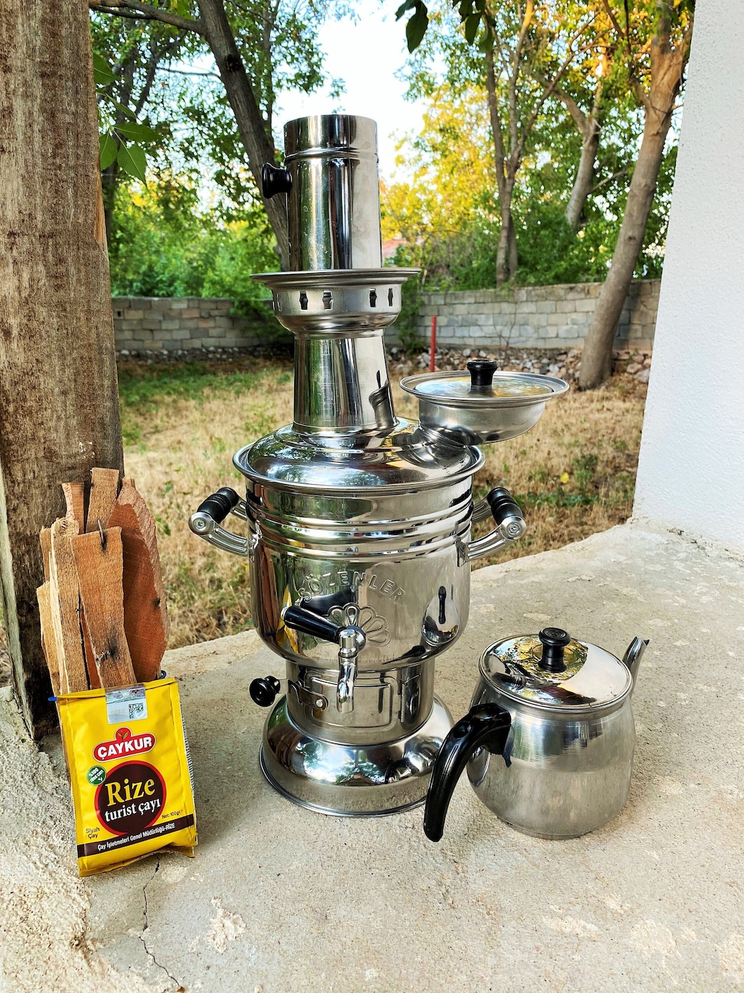 2,5 LT Steel Coal Samovar-turkish Tea Set, Hot Water Boiler, Camping ...