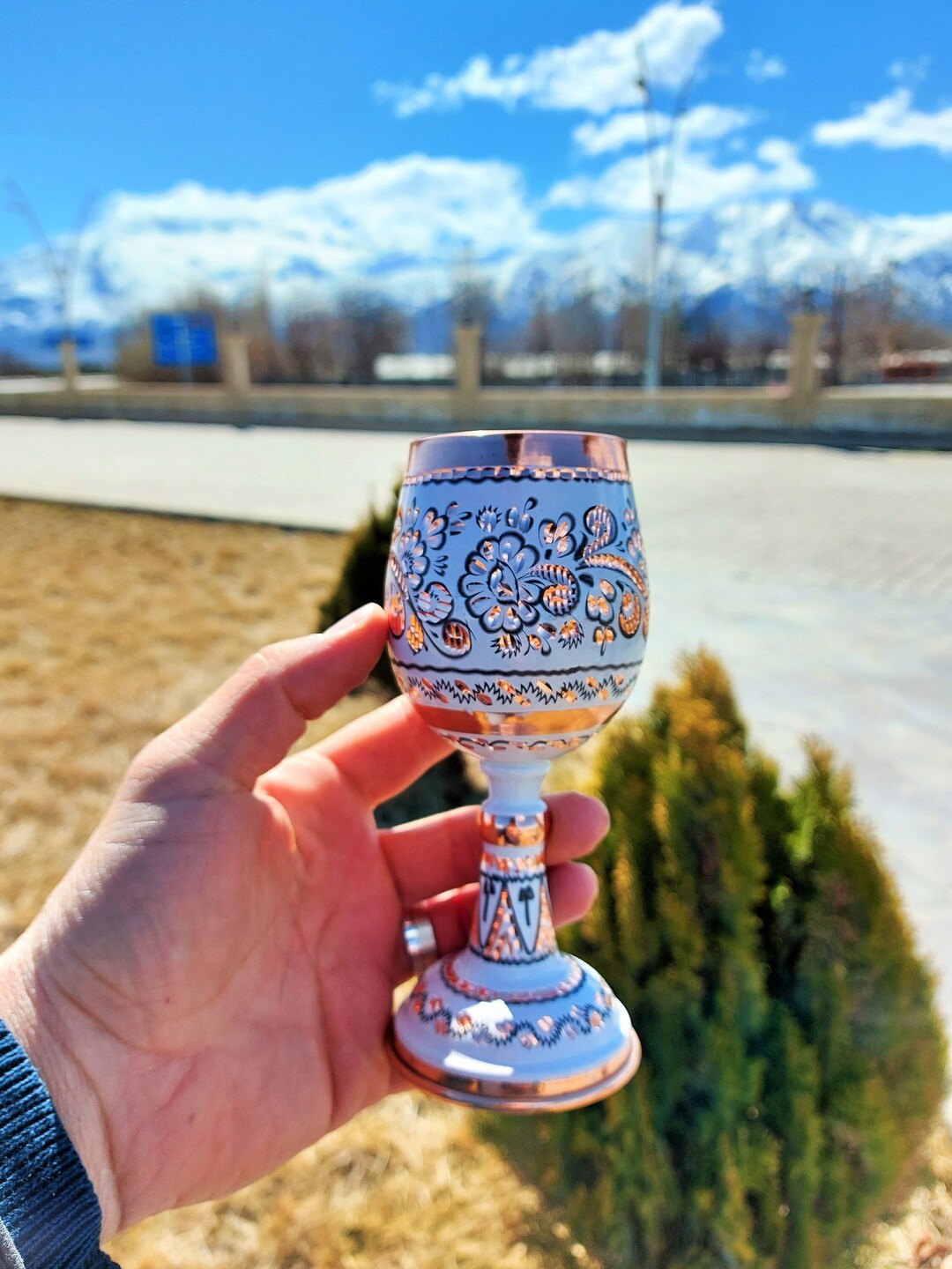 Copper Goblet, Copper White Cup, Copper Embroidered Mug, Patterned Cup ...