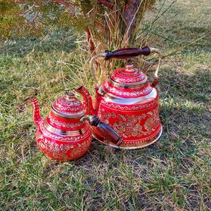 Copper Teapoti - Red Tea Set Tea Set, Embroidered Heater, Turkish ...