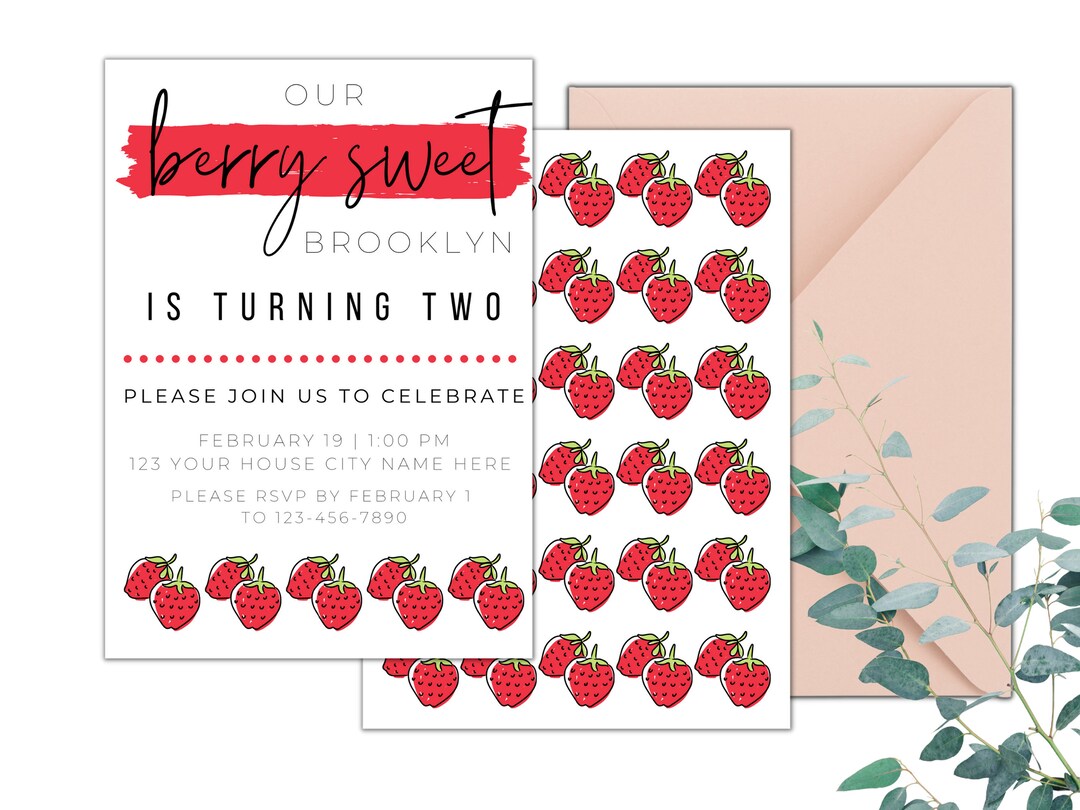 Invitación de fresa invitación de cumpleaños personalizable - Etsy México