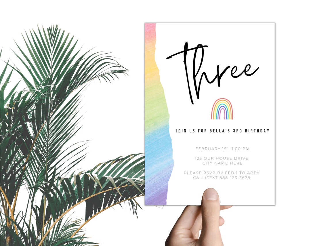 Rainbow Birthday Invitation, Customizable Birthday Invitation, Kids ...
