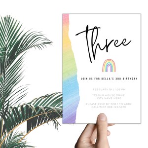 Rainbow Birthday Invitation, Customizable Birthday Invitation, Kids ...