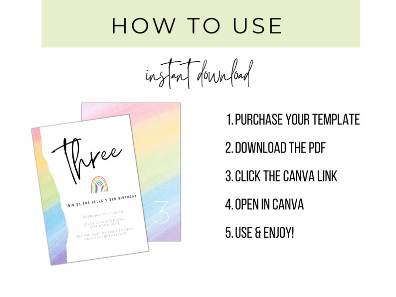 Rainbow Birthday Invitation, Customizable Birthday Invitation, Kids ...