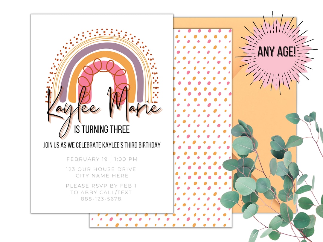 Rainbow Birthday Invitation, Customizable Birthday Invitation, Kids ...