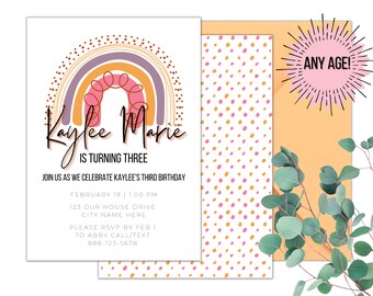 Rainbow Birthday Invitation, Customizable Birthday Invitation, Kids ...