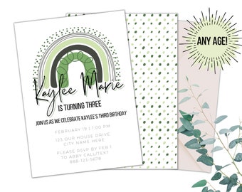 Rainbow Birthday Invitation, Customizable Birthday Invitation, Kids ...