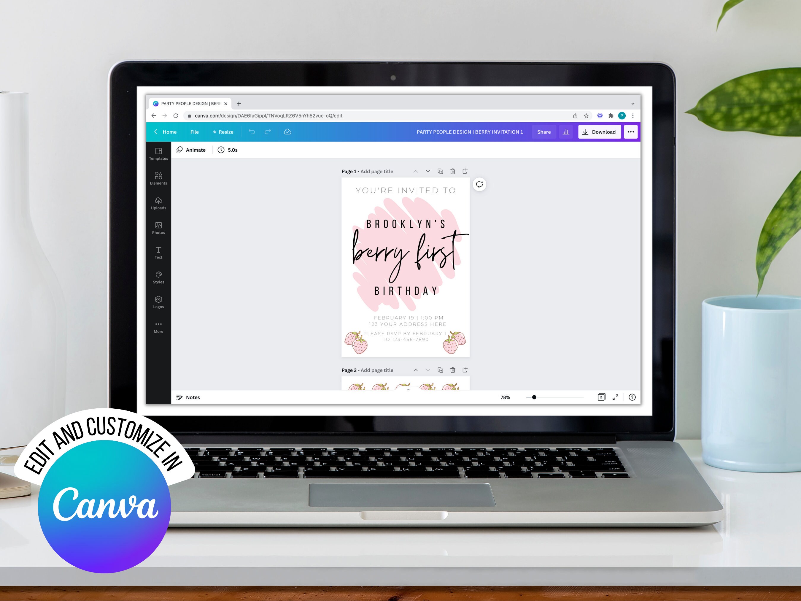 Invitación de fresa, invitación de cumpleaños personalizable ...