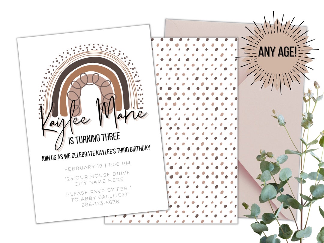 Rainbow Birthday Invitation, Customizable Birthday Invitation, Kids ...