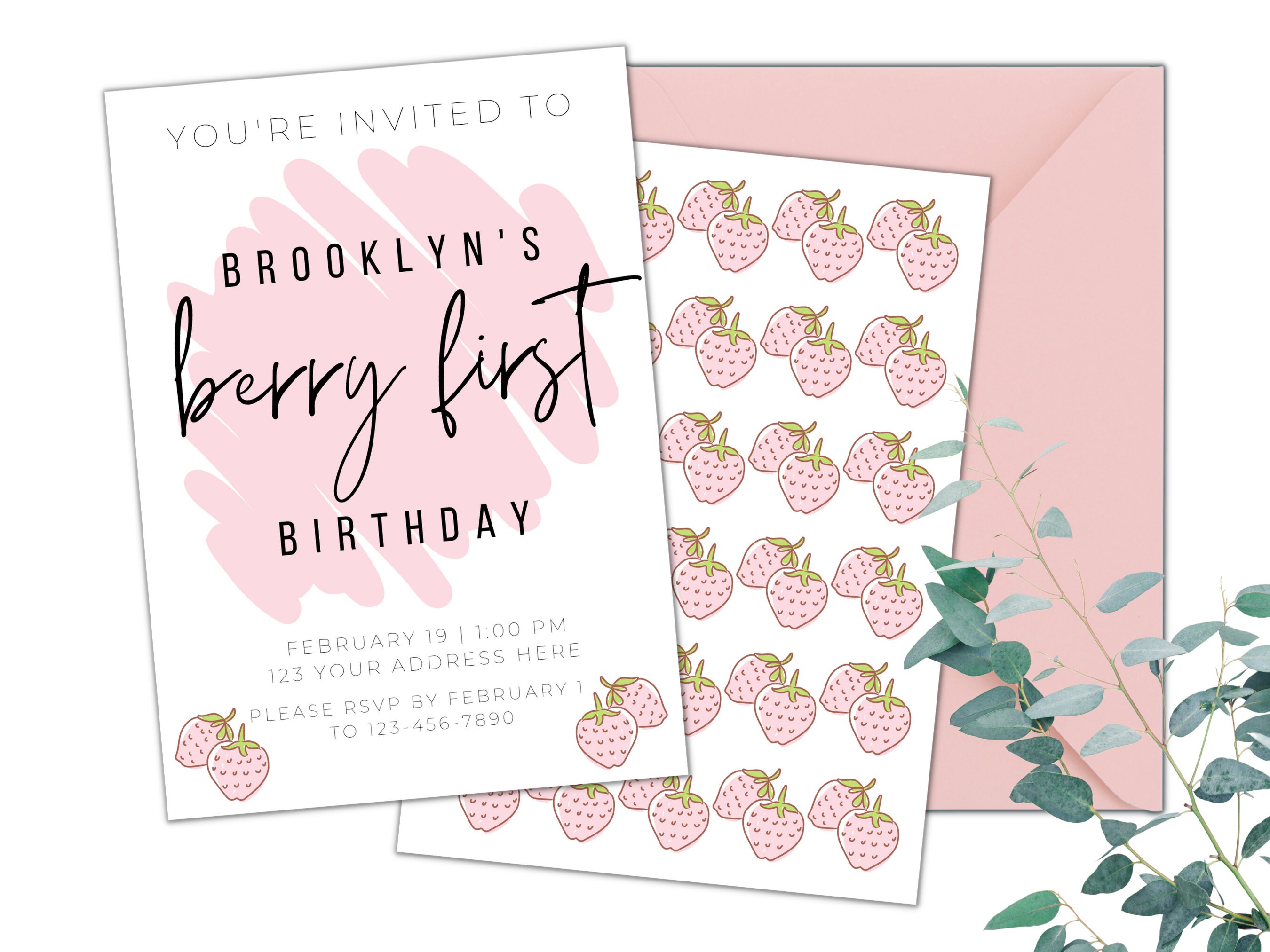 Invitación de fresa invitación de cumpleaños personalizable - Etsy México