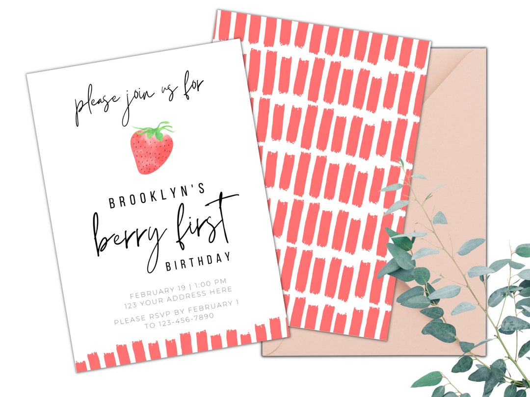 Invitación de fresa invitación de cumpleaños personalizable - Etsy España
