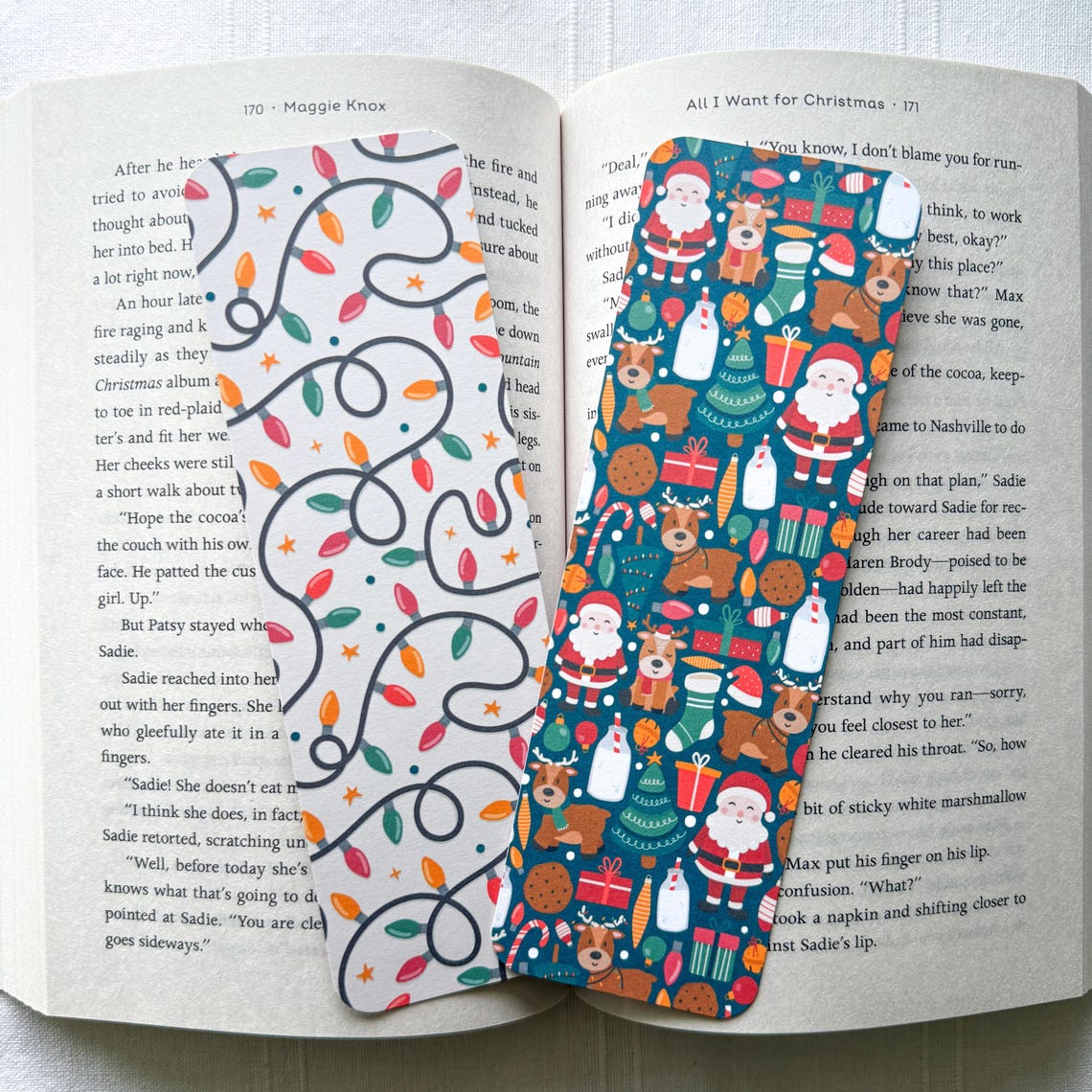 Christmas Lights and Santa Bookmarks, Book Lover, Book Club Gift ...