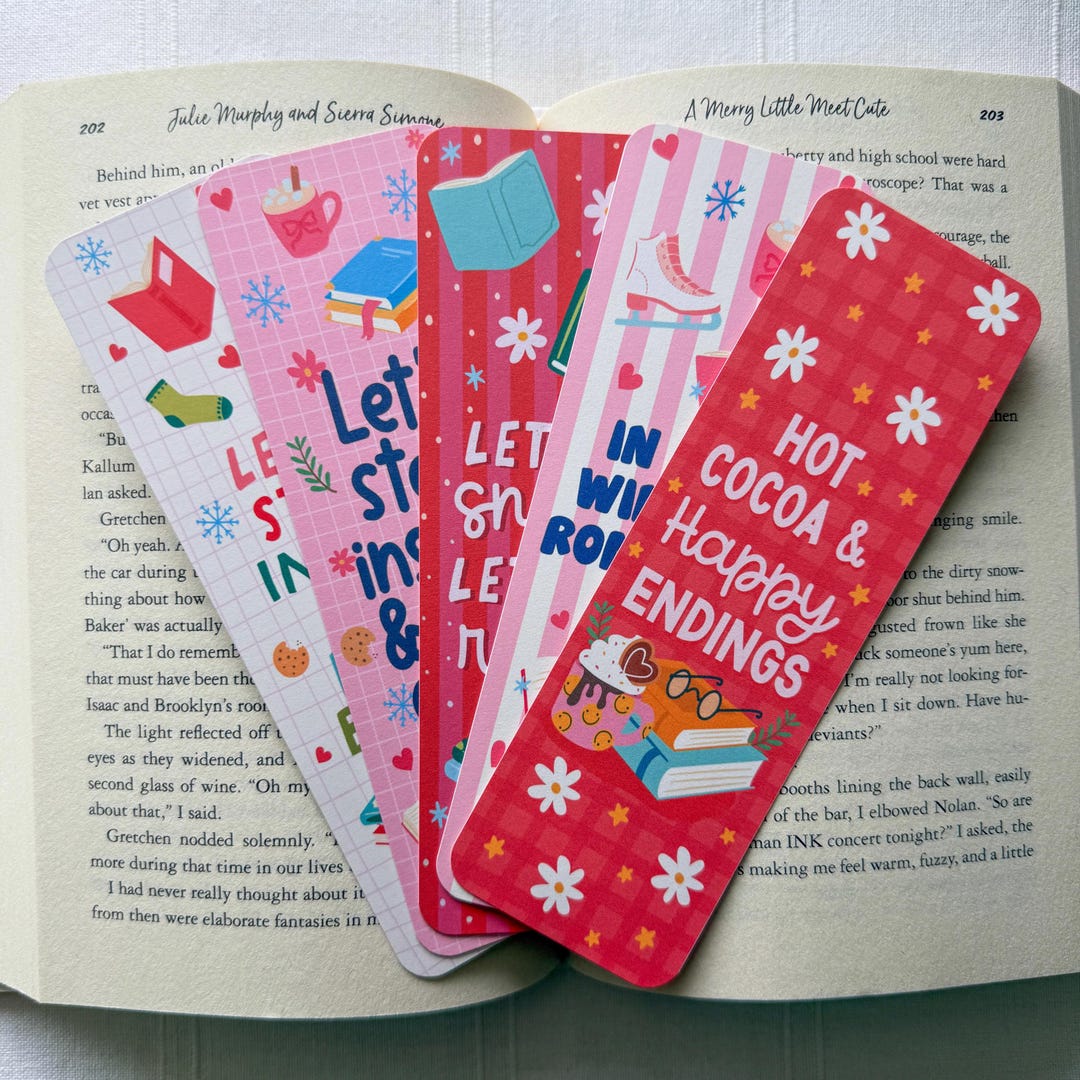 Pink Wintery Christmas Bookmarks, Book Lover, Book Club Gift, Romance ...