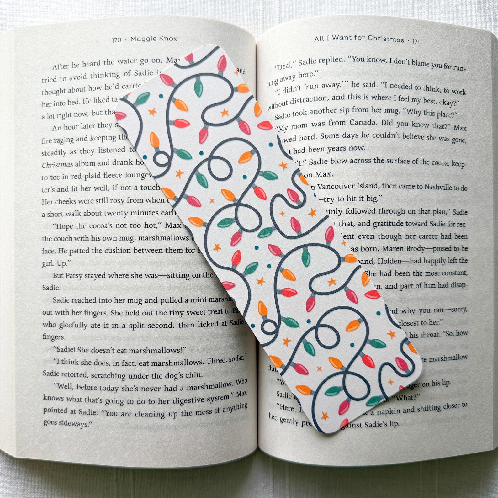 Christmas Lights and Santa Bookmarks, Book Lover, Book Club Gift ...