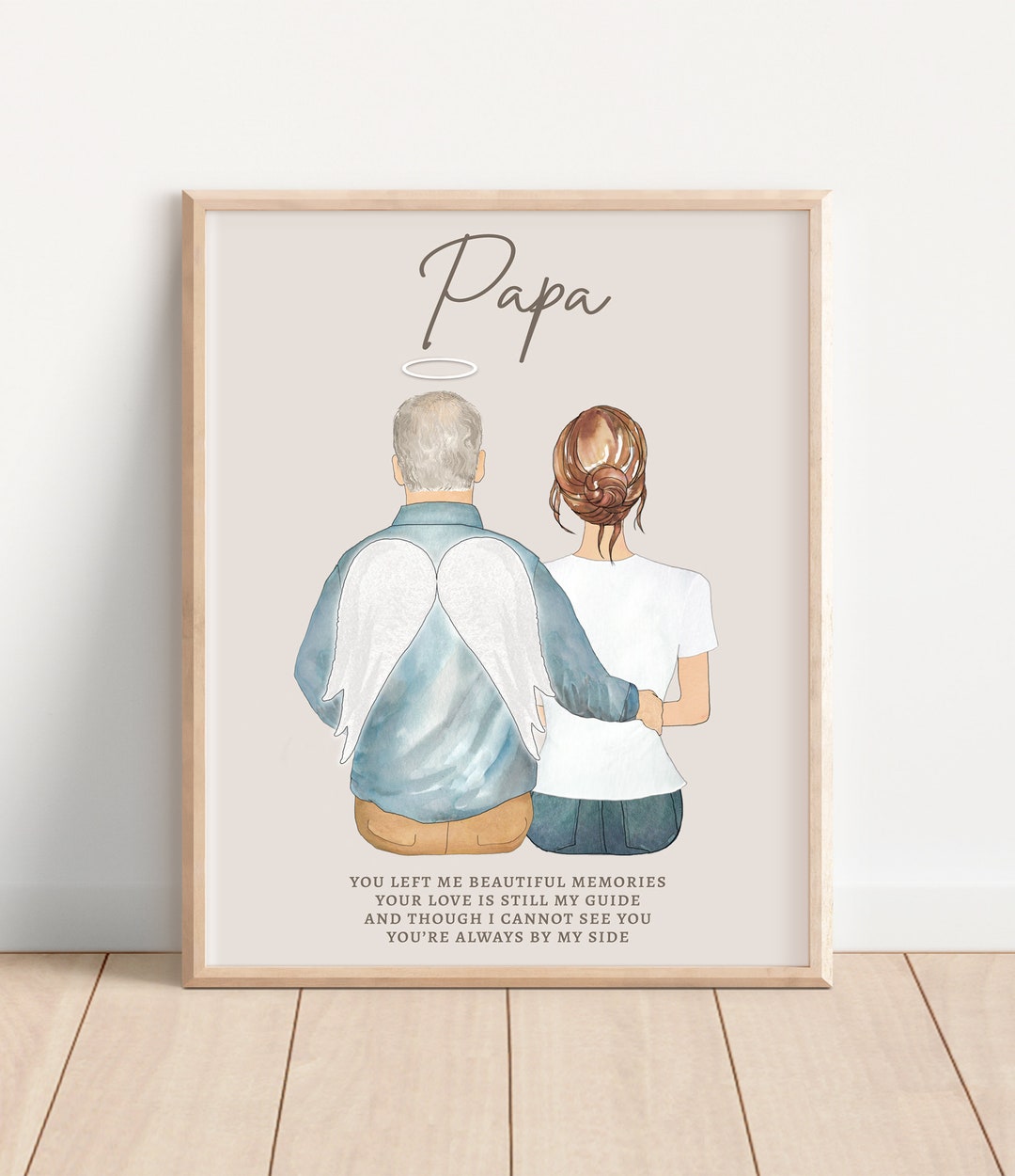 PAPA in HEAVEN PRINT, Personalized Memorial Portrait, Grandparent ...