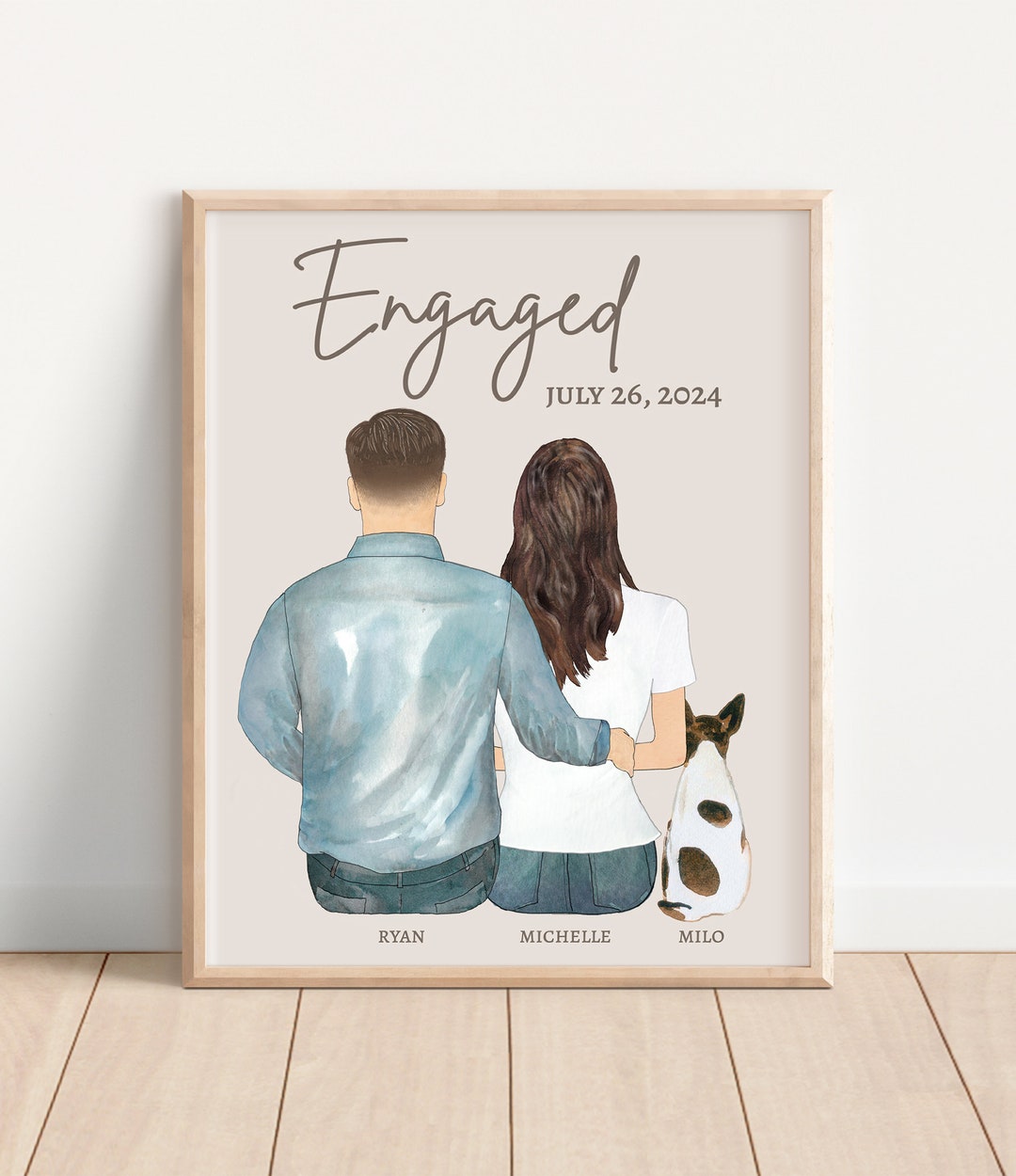 CUSTOM ENGAGEMENT PRINT, Personalized Portrait for Engaged Couple, She ...