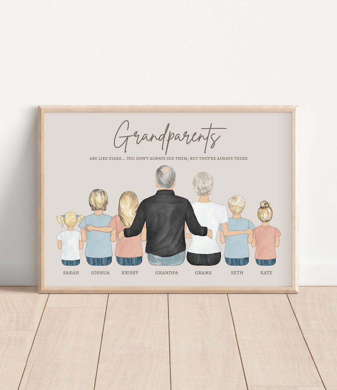 Custom Grandkids Portrait, Grandparent Birthday Idea, Personalized ...