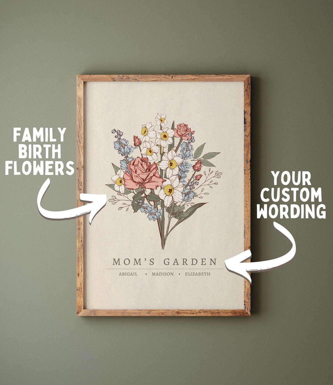Personalized Mom Gift, Birth Month Flower Bouquet, Moms Garden, Mothers ...