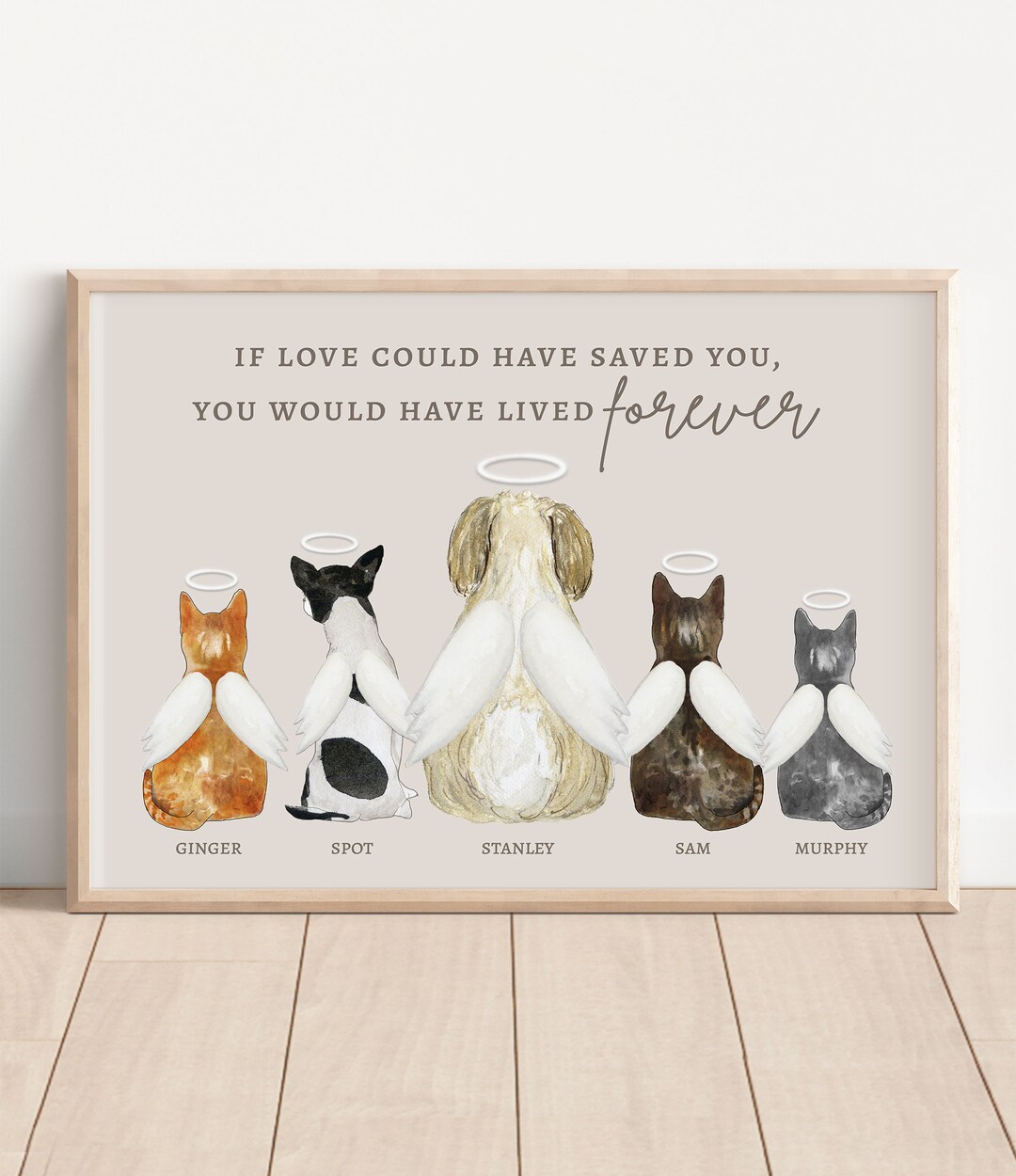 CUSTOM PET MEMORIAL Print, Multiple Dogs Memorial Portrait ...