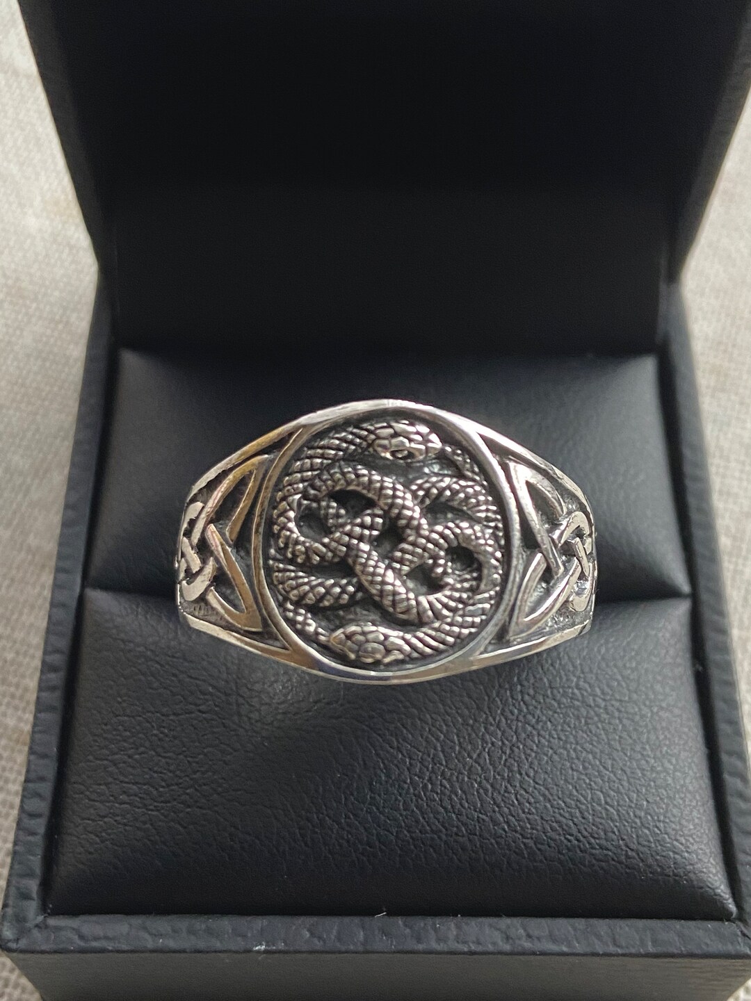 Quality Sterling Silver Coiled Snakes Signet Ring Celtic Shoulders - Etsy