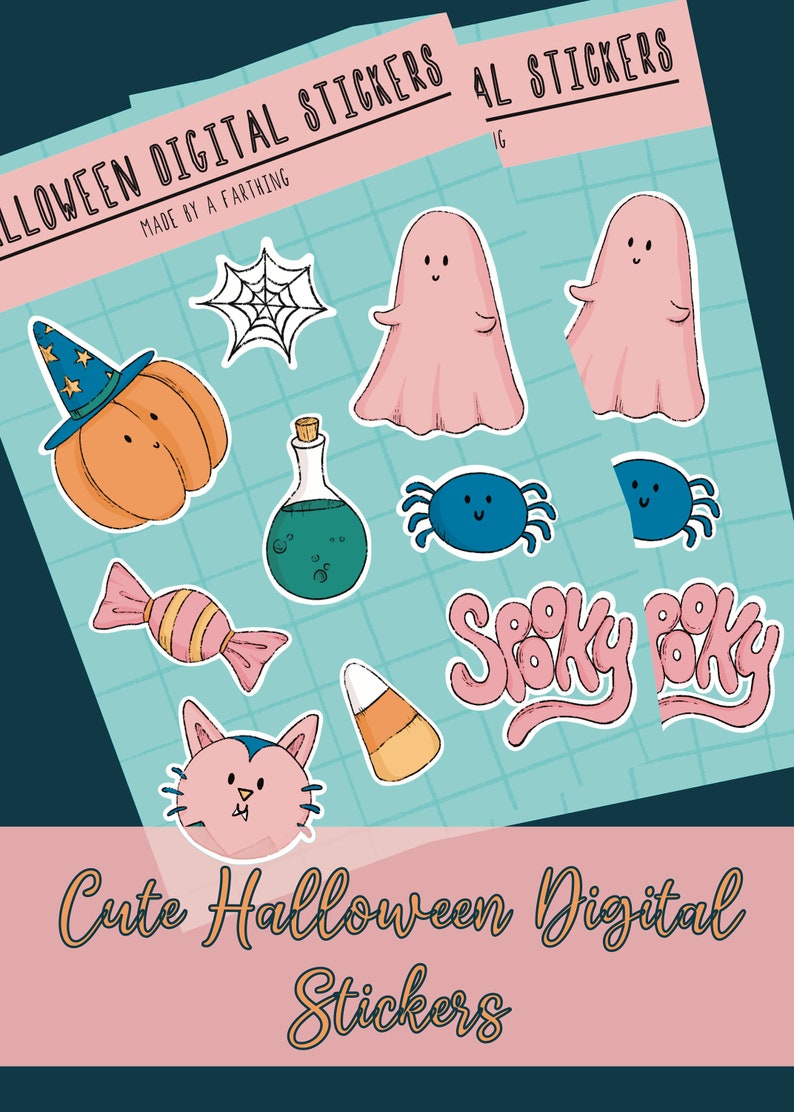 Cute Kawaii Halloween Digital Stickers Spooky Illustration Stickers ...