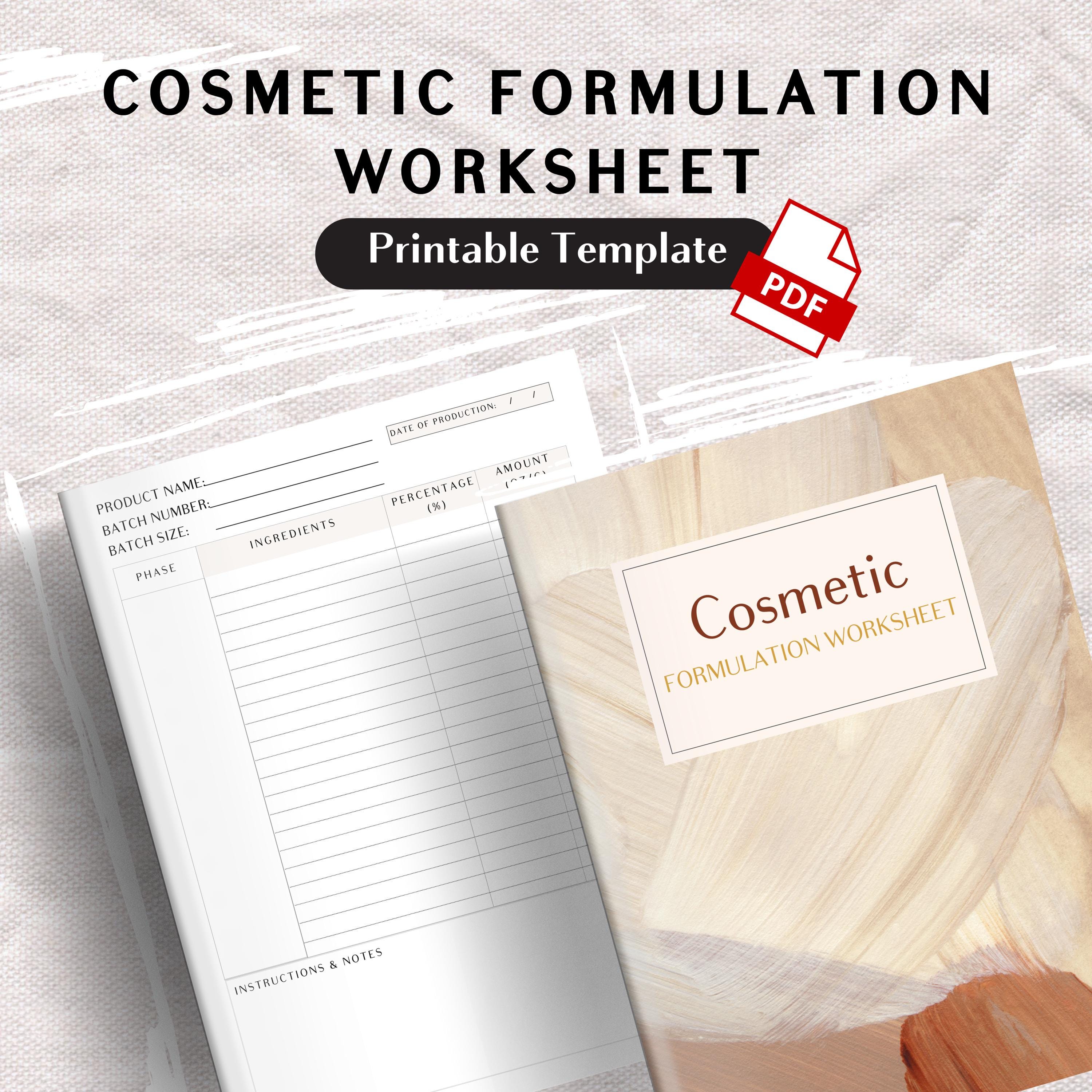Cosmetic Formulation Workbook PDF | Printable Skincare Recipe Template ...