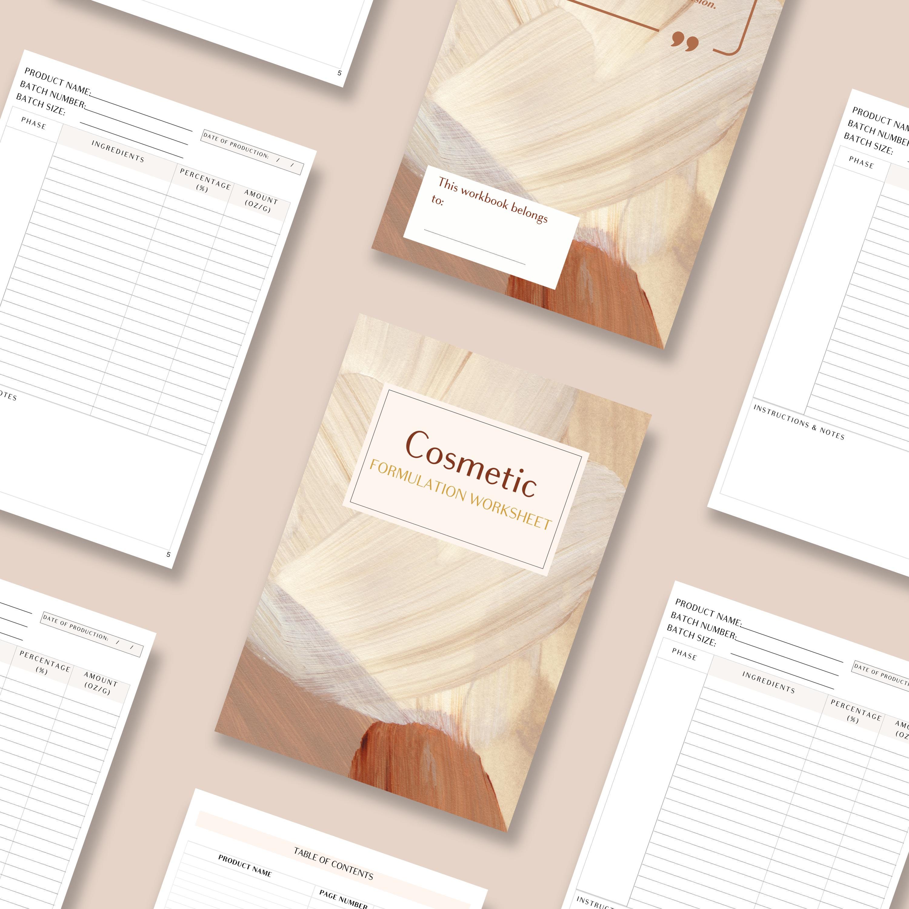 Cosmetic Formulation Workbook | Skincare Recipe Template (PDF) - Etsy