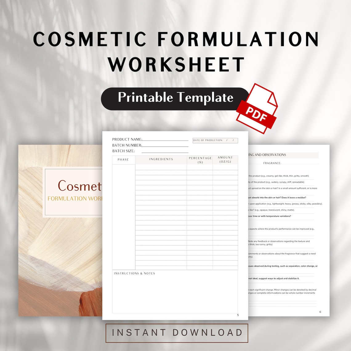 Cosmetic Formulation Workbook PDF | Printable Skincare Recipe Template ...