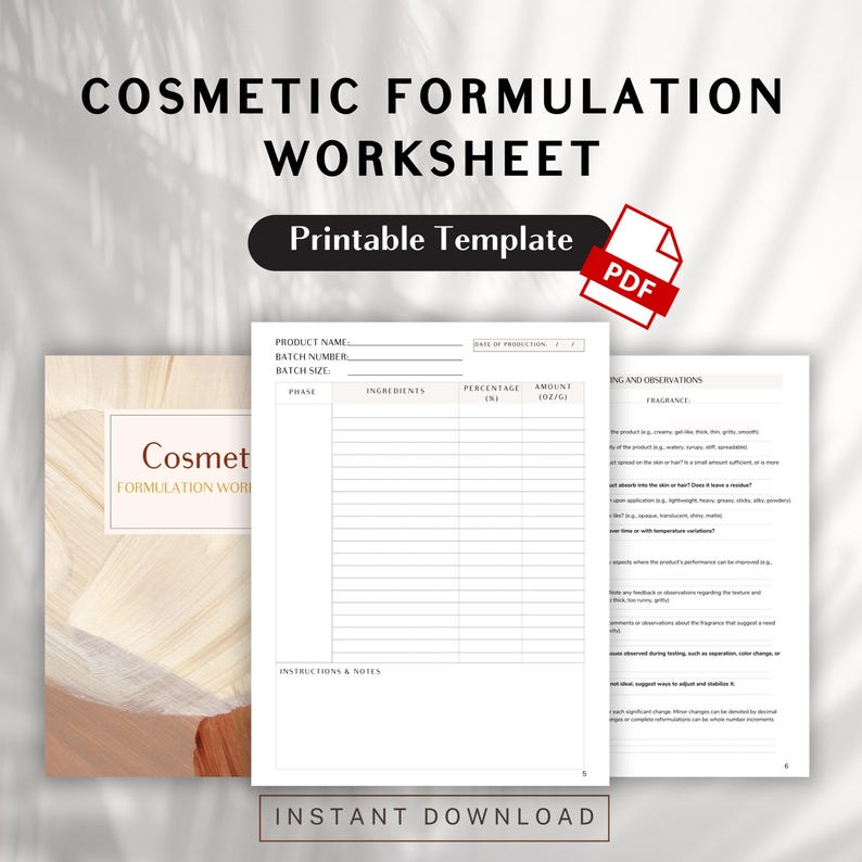 Cosmetic Formulation Workbook PDF | Printable Skincare Recipe Template ...