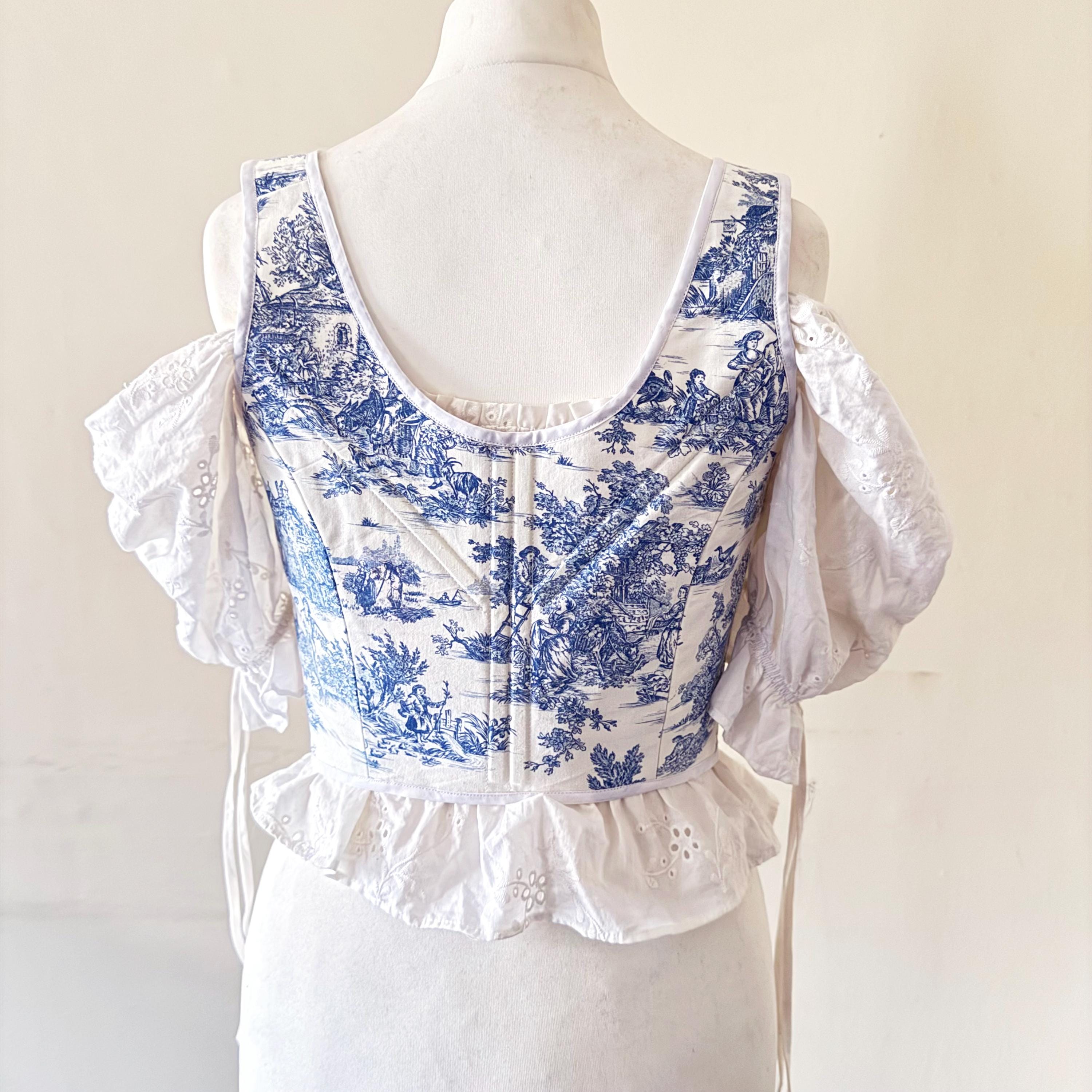 18th Century Corset Stays Cottagecore Blue Toile De Jouy Renaissance ...