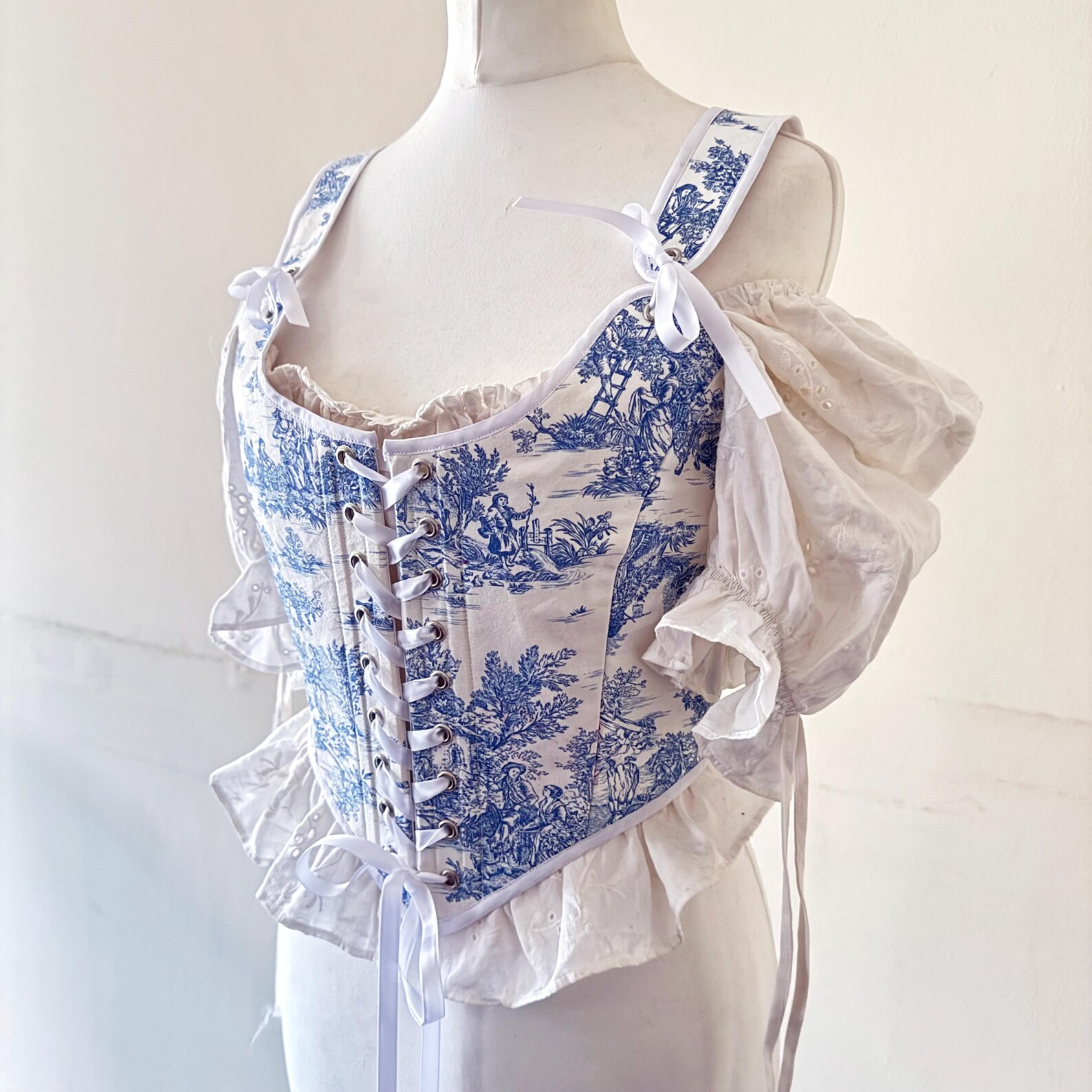 18th Century Corset Stays Cottagecore Blue Toile De Jouy Renaissance ...