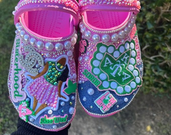 Pink and Green AKA Bling Crocs Custom Sorority Shoes, Perfect Gift for ...