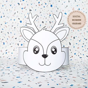 Reindeer Paper Coloring Crown, Animal Paper Hat for Kids, Instant ...