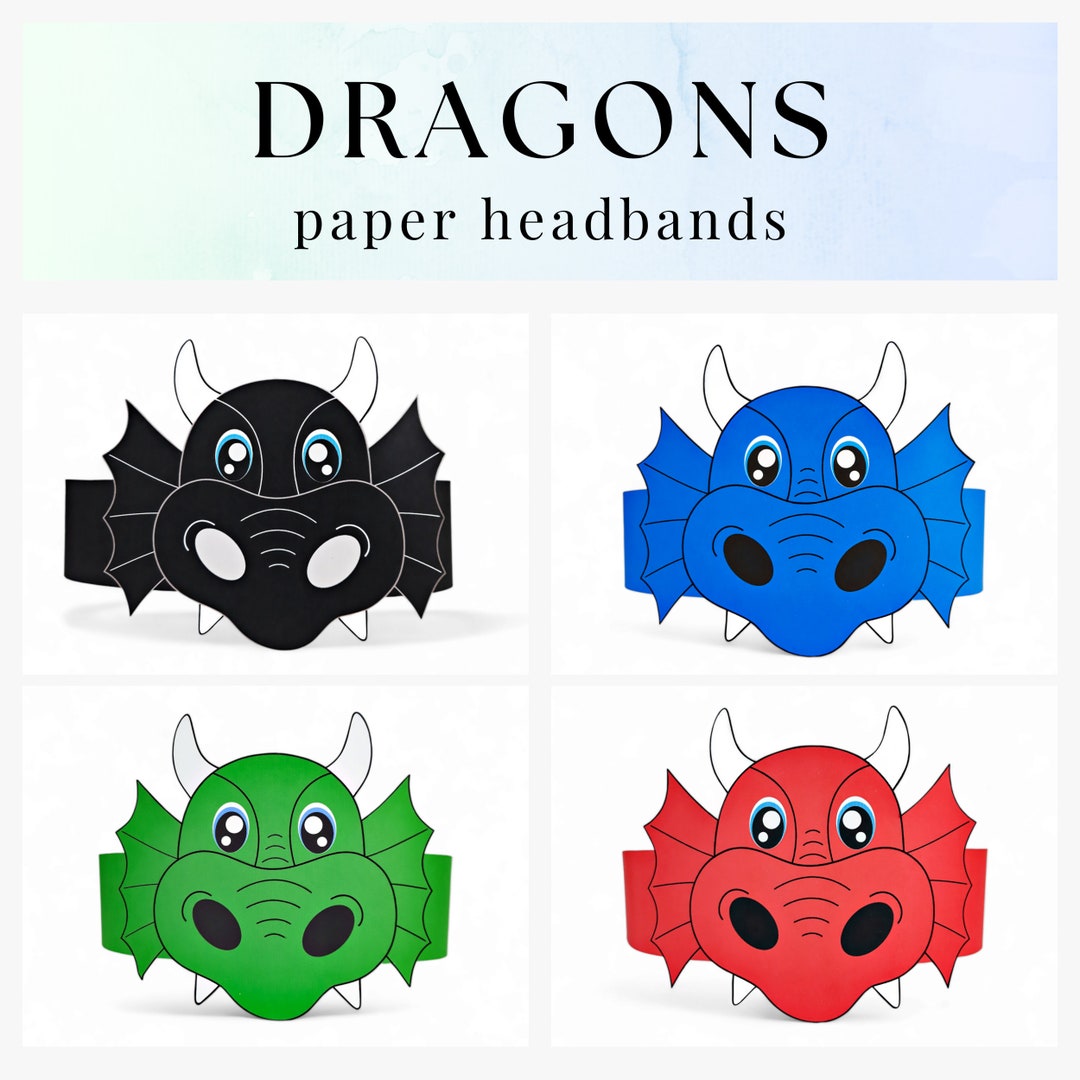 4 Dragons Paper Crowns, Dragons Paper Hats for Kids, Instant Download ...