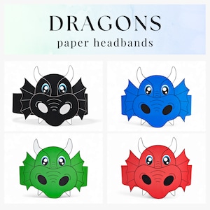 4 Dragons Paper Crowns, Dragons Paper Hats for Kids, Instant Download ...