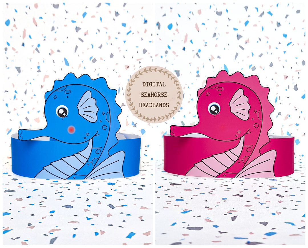 2 Seahorses Paper Crownsseahorses Paper Hats for Kidsinstant - Etsy