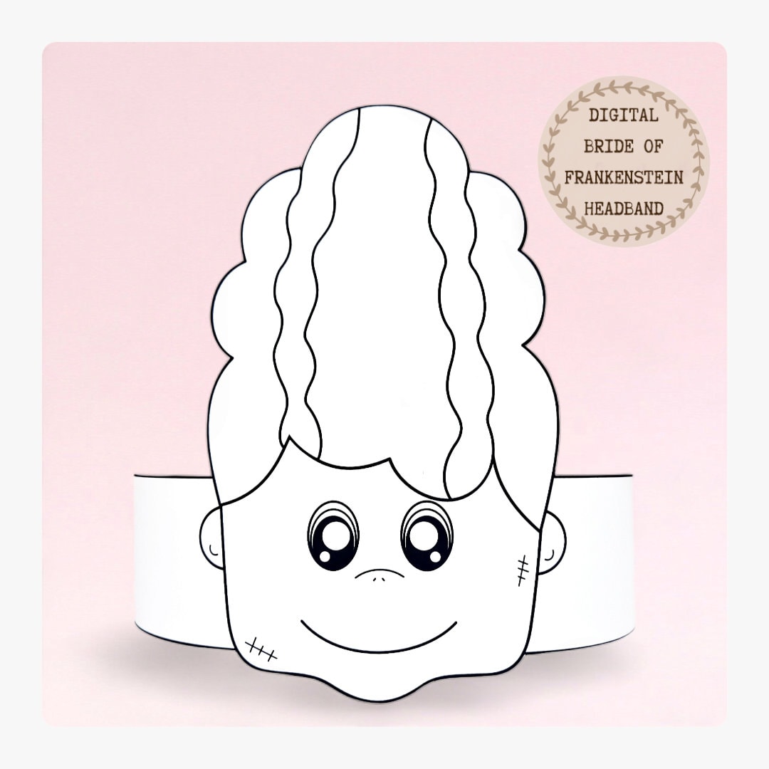 Bride of Frankenstein Paper Coloring Crown,halloween Paper Hat for Kids ...