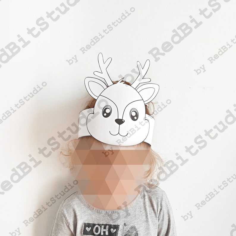 Reindeer Paper Coloring Crown, Animal Paper Hat for Kids, Instant ...
