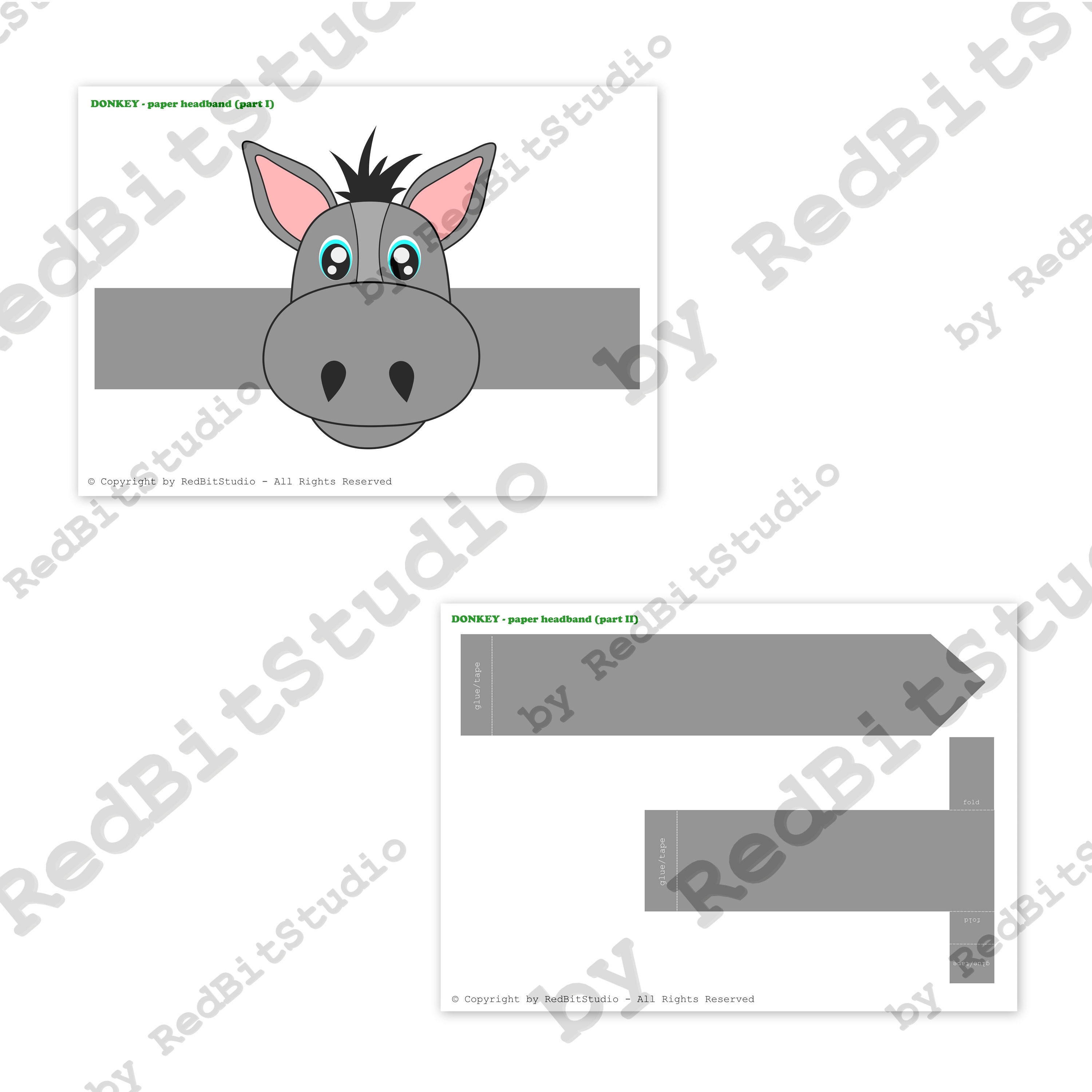 Donkey Paper Crown, Animal Paper Hat for Kids, Instant Download Paper ...