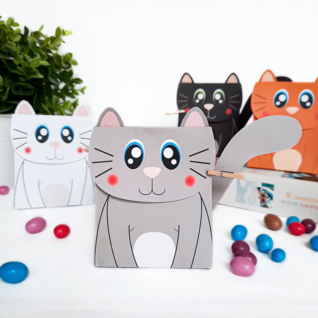 4 Cats Gift Boxes Printable, Favor Box, Template to Assemble Box, DIY ...