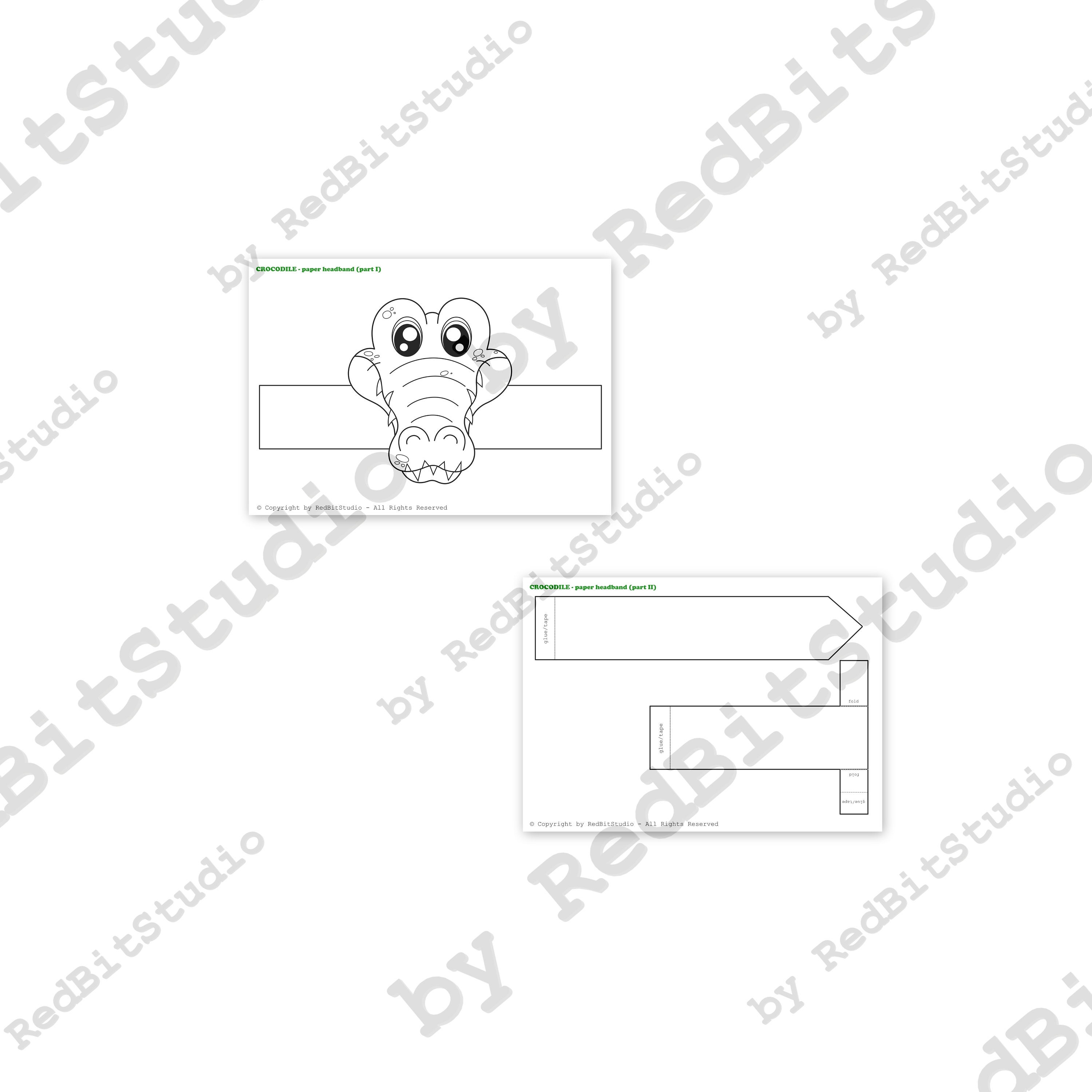 Crocodile Paper Coloring Crown, Animal Paper Hat for Kids, Instant ...