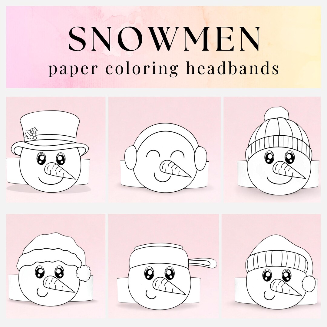 6 Snowmen Paper Coloring Crowns,winter Paper Hats for Kids,instant ...