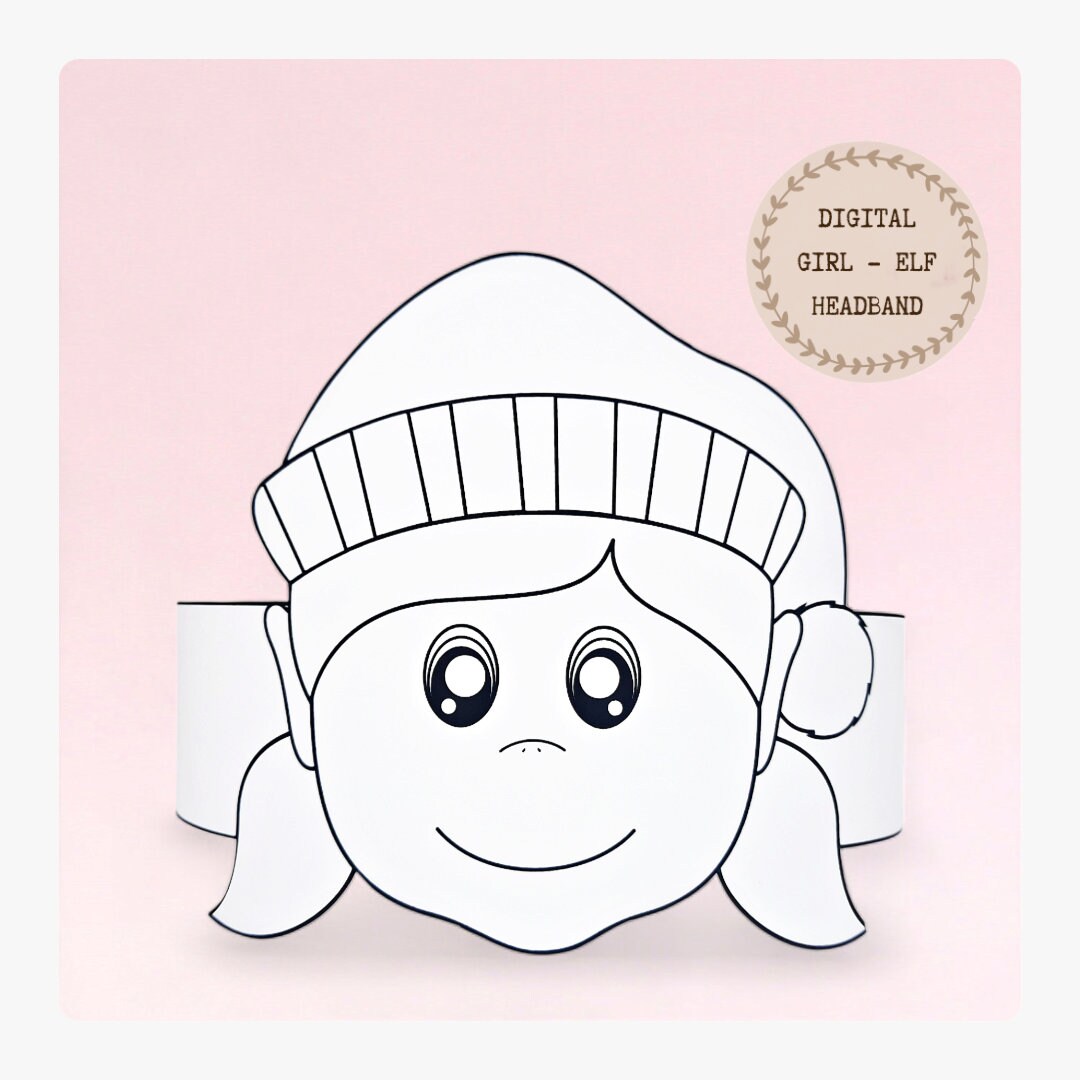 Girl - Elf Paper Coloring Crown,christmas Paper Hat for Kids,instant ...