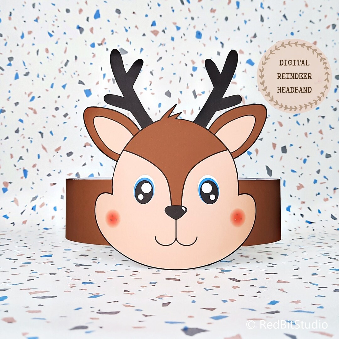 Reindeer Paper Crown, Animal Paper Hat for Kids, Instant Download Paper ...