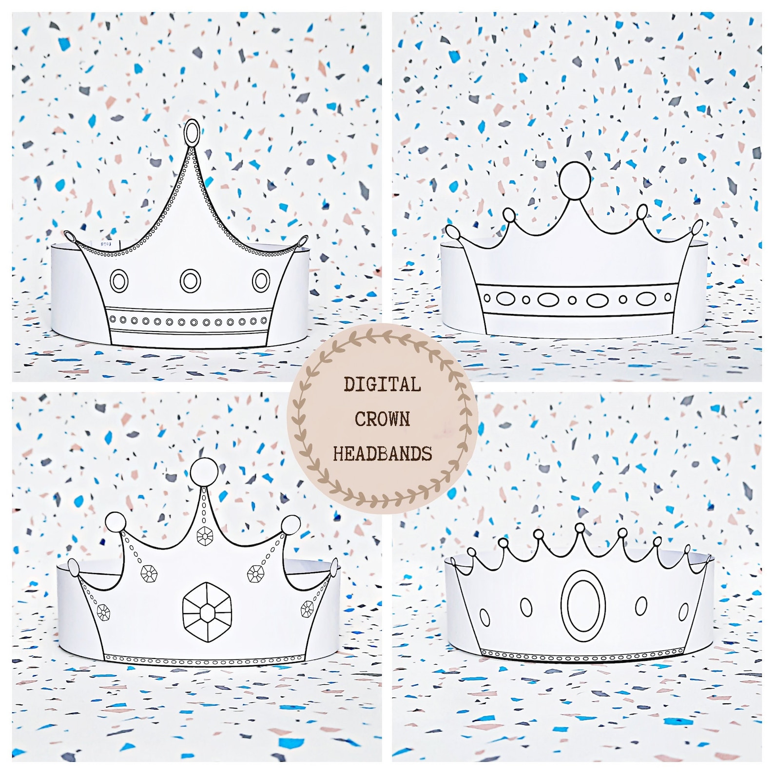 4 Crown Paper Coloring Headbands, King Paper Hats for Kids, Instant ...
