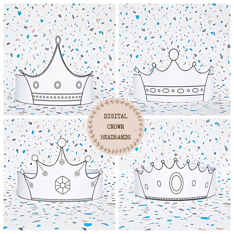 4 Crown Paper Coloring Headbands, King Paper Hats for Kids, Instant ...