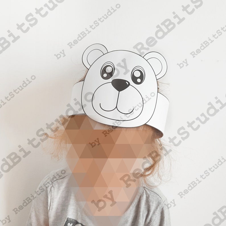 Bear Paper Coloring Crown, Animal Paper Hat for Kids, Instant Download ...