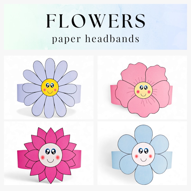 4 Flower Paper Crowns, Flower Paper Hats for Kids, Instant Download ...