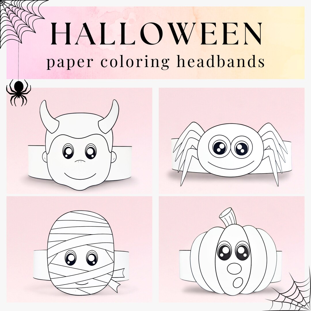 4 Halloween Paper Coloring Crowns,paper Hats for Kids,instant Download ...