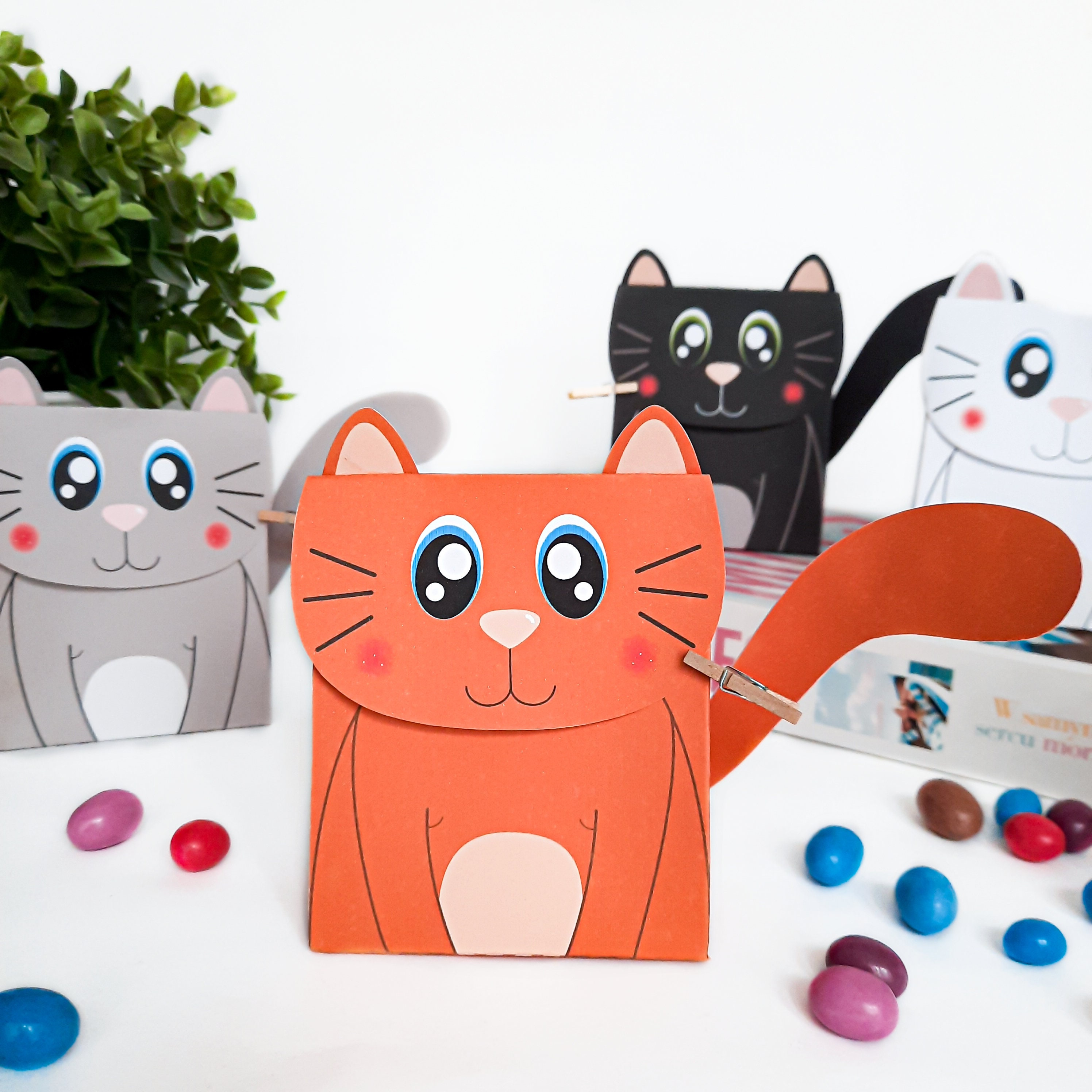 4 Cats Gift Boxes Printable, Favor Box, Template to Assemble Box, DIY ...